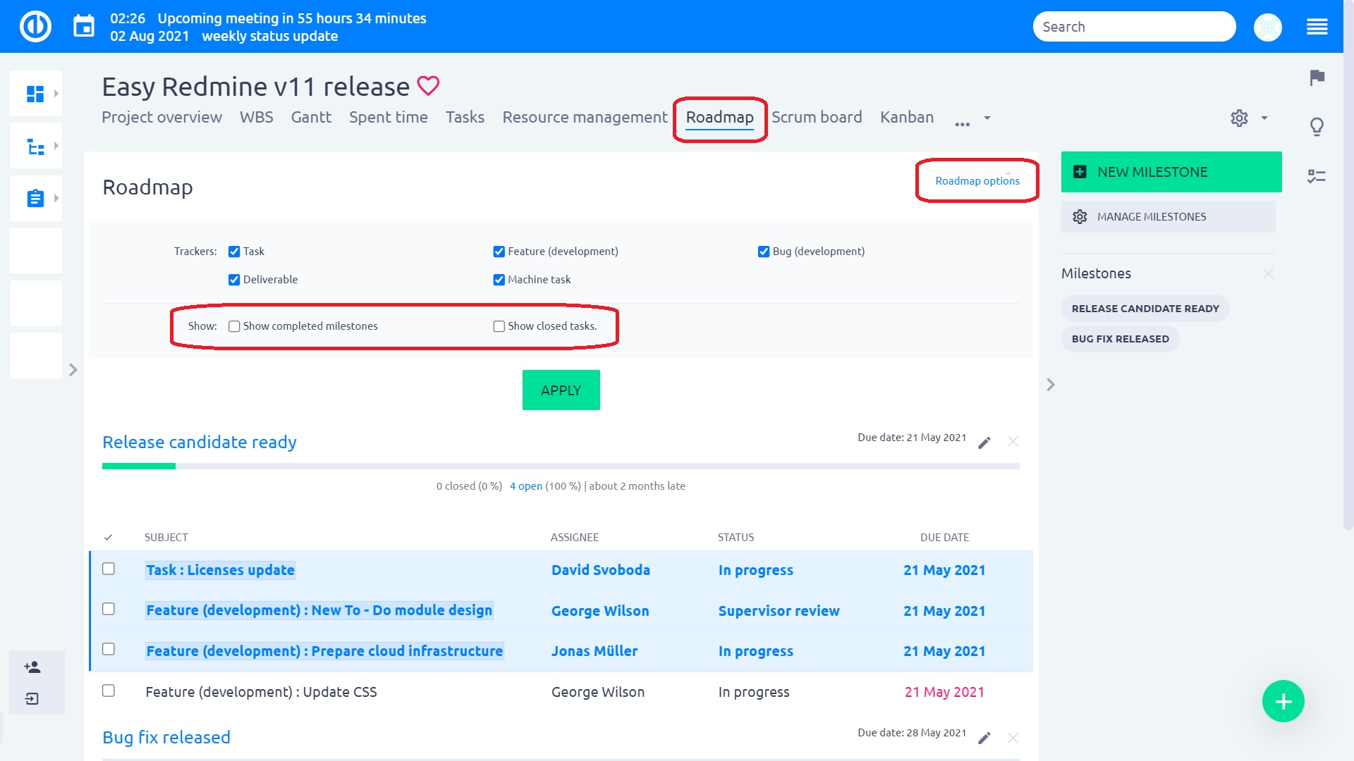 Milestones Easy Redmine